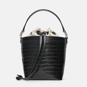 Zara | Bags | Zara Croc Cube Black Bucket Bag | Poshmark